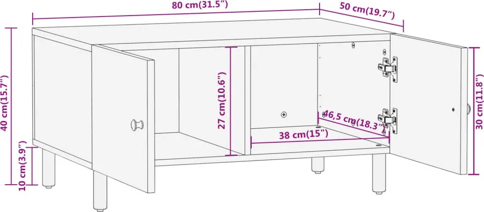 vidaXL Konferenční stolek 80x50x40 cm masivní mangovníkové dřevo [356896] Barva: Černá