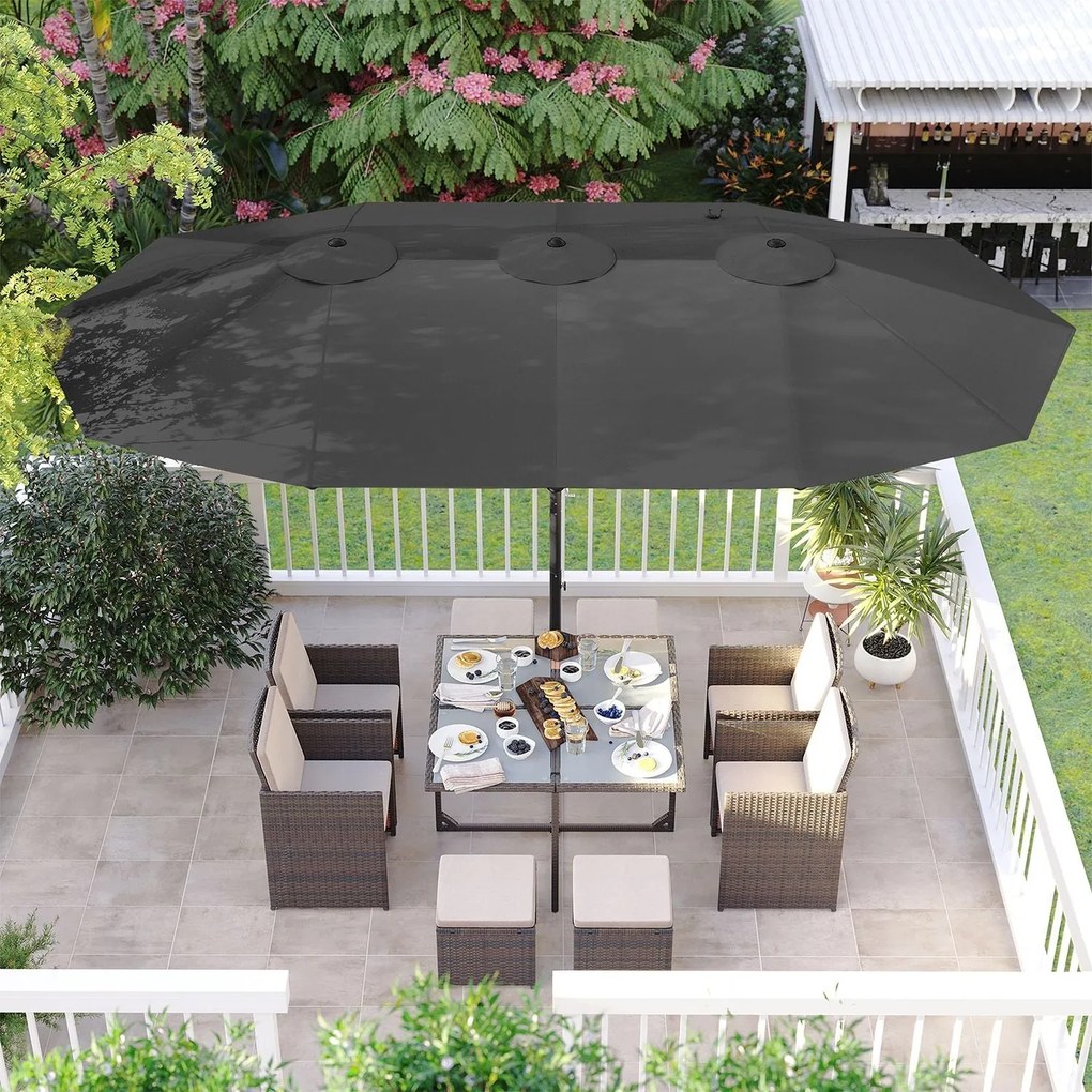 Dvojitý slunečník 460 × 270 cm, extra velký zahradní slunečník, UPF 50+, šedý