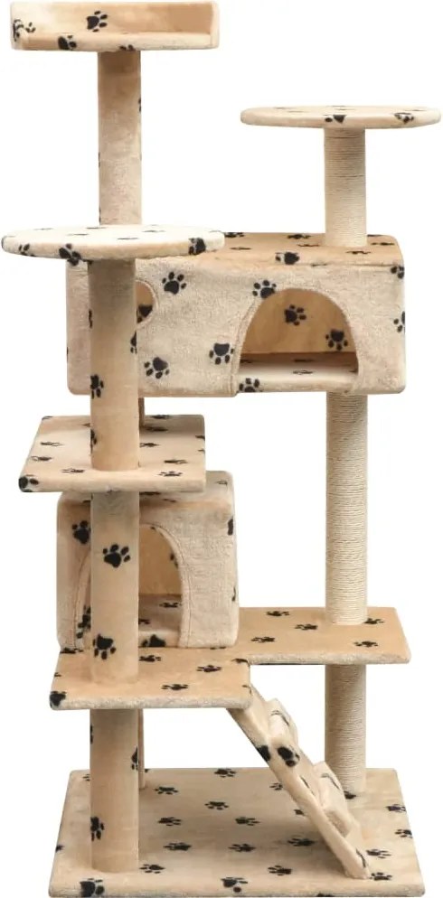Škrabadlo pro kočky sisalové sloupky 125cm béžová potisk tlapek 170478