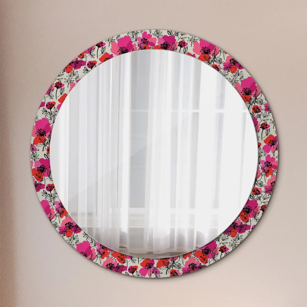 Kulaté dekorativní zrcadlo Růžové máky fi 90 cm