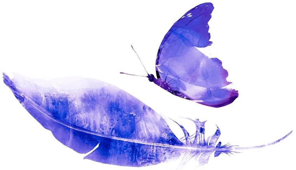 Tapeta pírko s motýlem ve fialovém provedení - 375x250 cm