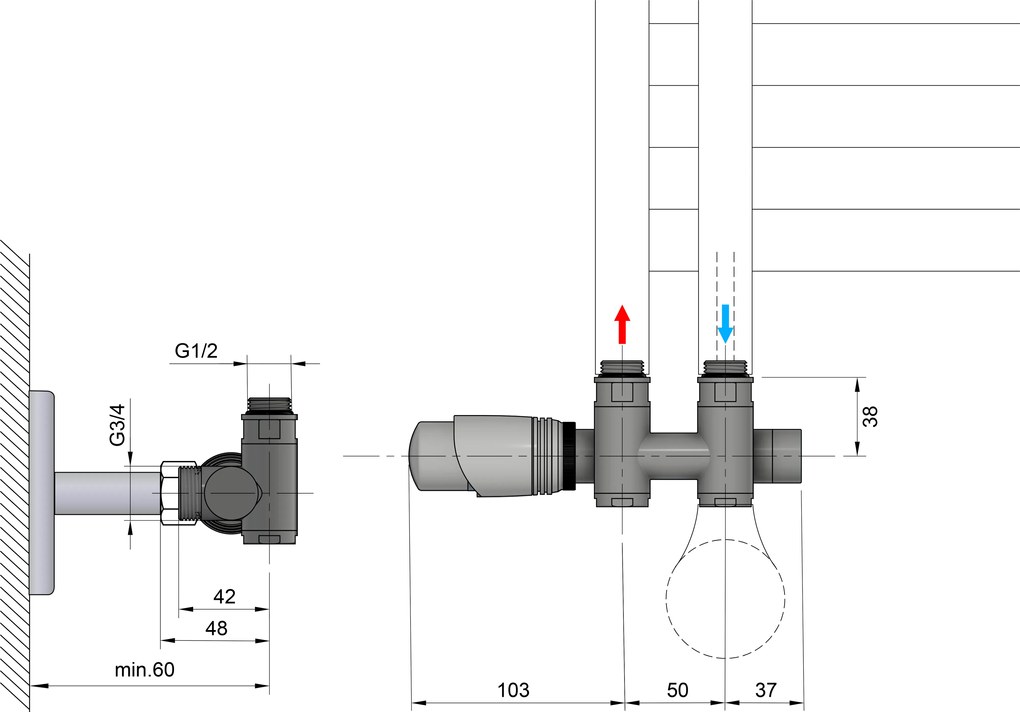 Bruckner Wicher COMBI připojovací sada termostatická pro středové připojení 50 mm černá mat 600.331.6