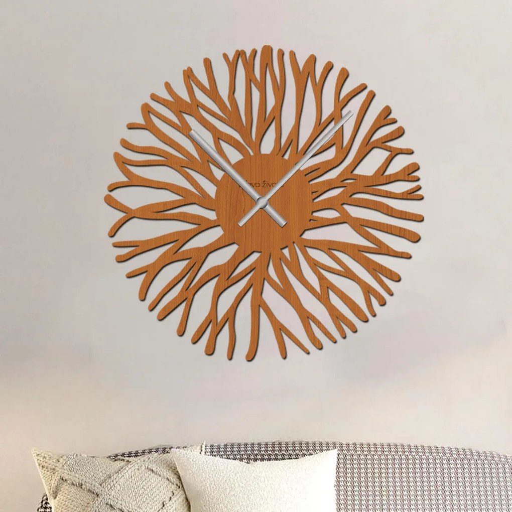dřevo života Nástěnné hodiny ROOTS Zvolte barvu dekoru: Buk, Zvolte velikost hodin (cm): 35x35, Barva ručiček: Černé