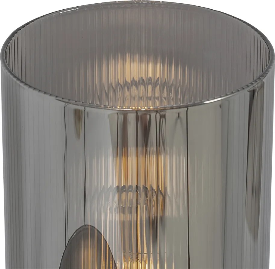 Stolní lampa v Art Deco stylu černá s kouřovým sklem 2-světlo - Laura