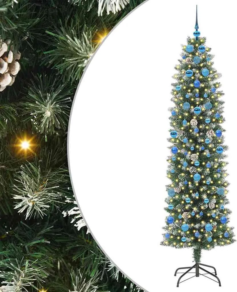 Umělý štíhlý vánoční strom Zelená a bílá 210 cm 3395312