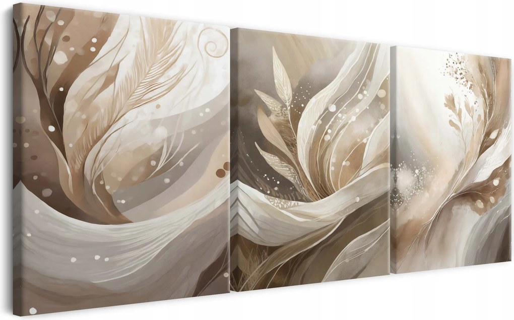 Obraz na zeď Triptych do obývacího pokoje Abstraktní listy a květiny 60x120 cm