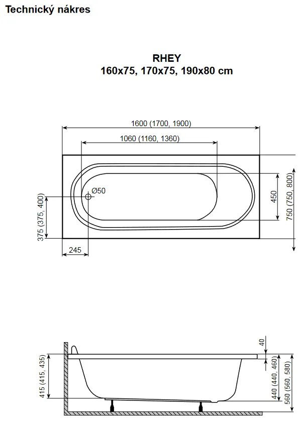 ARTTEC Akrylátová vana RHEY CLASSIC - 160 x 75 cm SOR01858