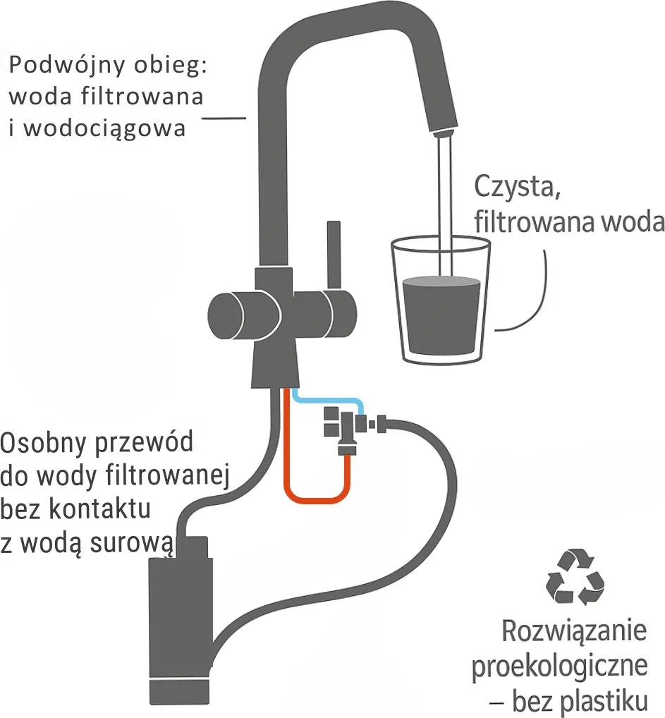Laveo Riveco, vysoká dřezová baterie s flexibilním ramenem a filtrem na vodu, zlatá matná-černá, LAV-BRI_G68D