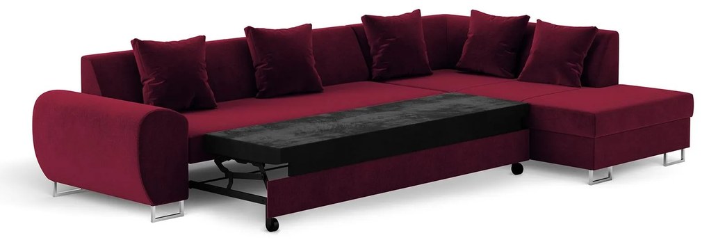 KOOKO HOME Rohová rozkládací sametová pohovka s úložným prostorem Adagio XL pravý roh