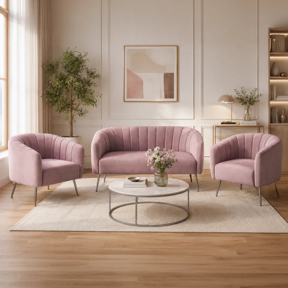 Designový 2-sed, růžová Velvet látka/chrom-stříbrný, BAGY