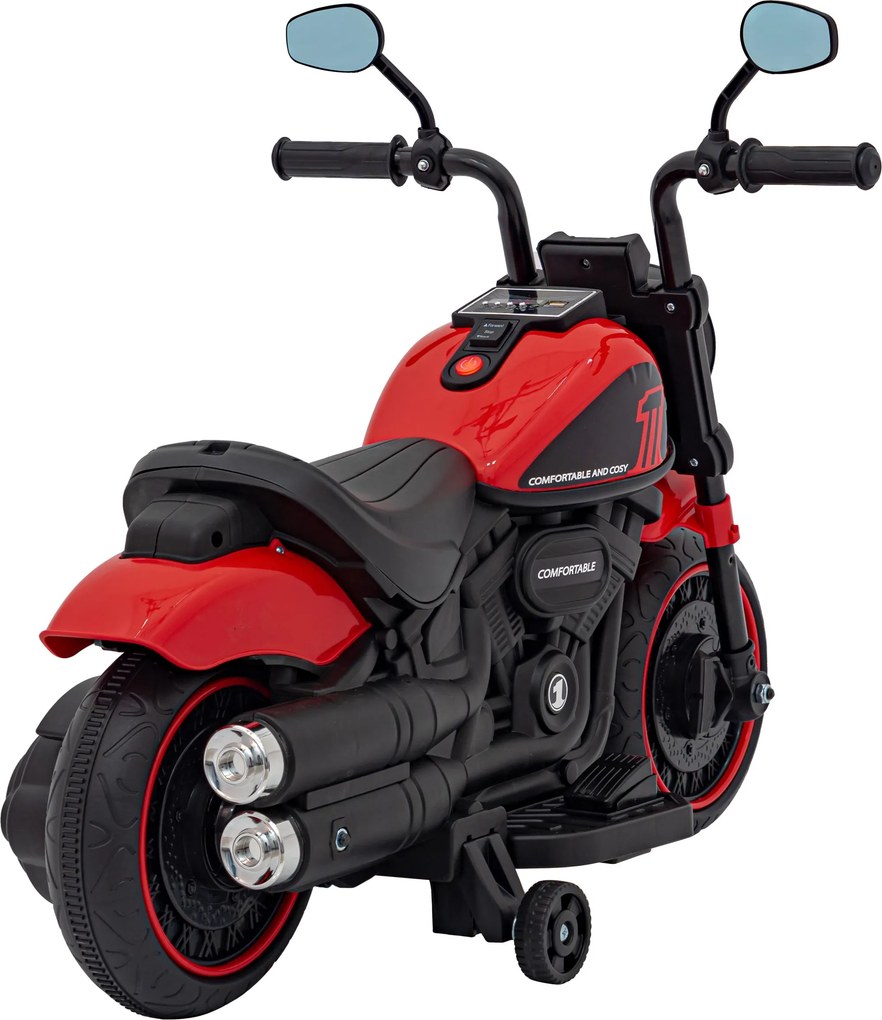 Ramiz Elektrická motorka Chopper FASTER pro děti červená + FM rádio + audio panel + LED
