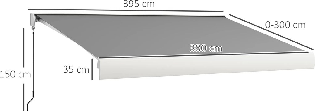 Markýza, elektricky/manuálně výsuvná, plná kazeta, dálkové ovládání, hliníkový rám, 4 x 3 m, světle šedá