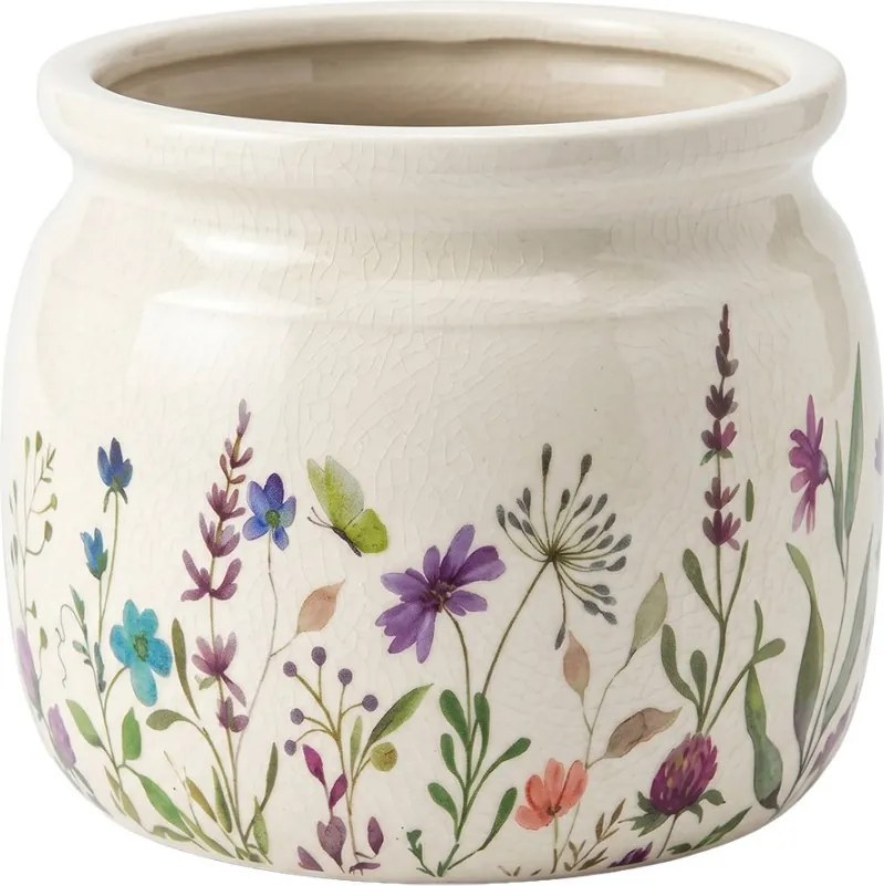 Keramický obal na květináč s lučními květy Rustic Flora L - Ø 20*15 cm
