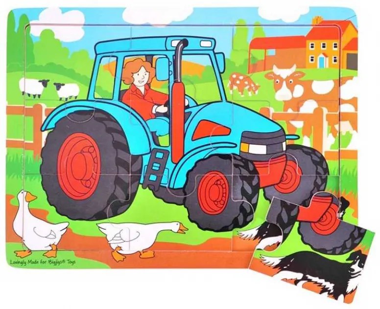 Bigjigs Toys Dřevěné puzzle traktor 9 dílků