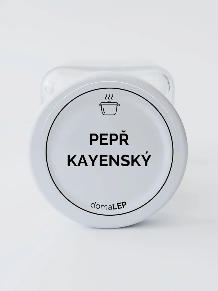 Samolepka na kořenky PEPŘ KAYENSKÝ průhledná 5 cm tučné písmo