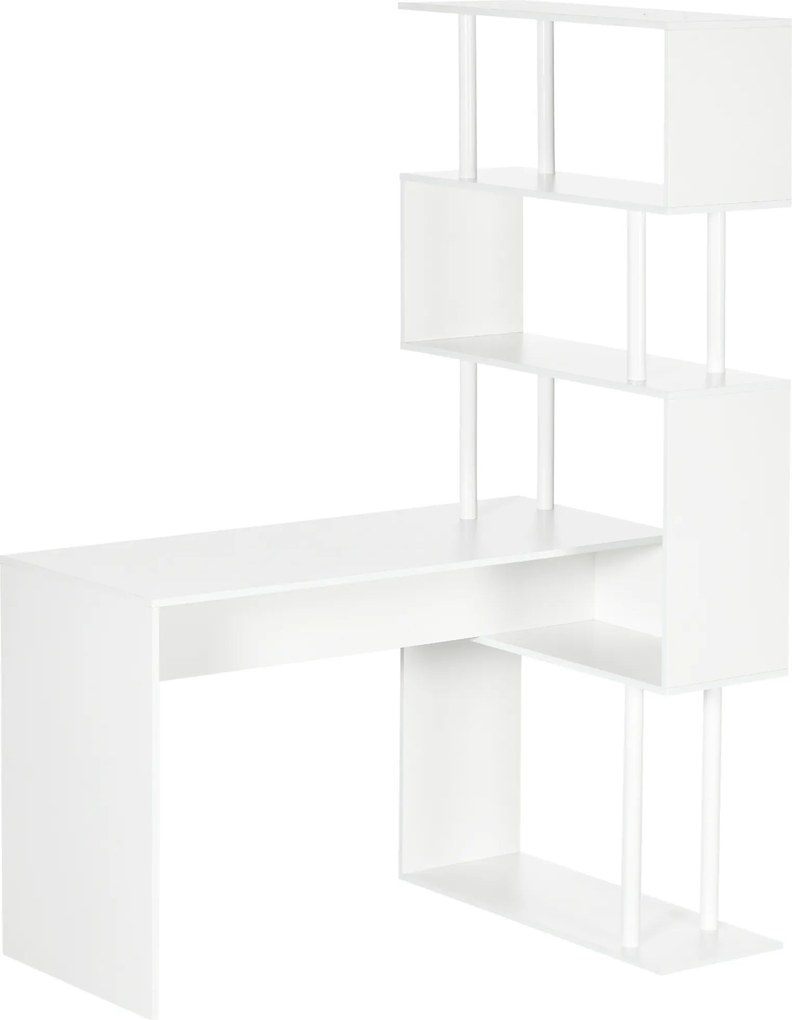 HOMCOM Rohový stůl se zásuvkami Moderní design L-tvarový počítačový stůl s dřevěnými policemi 120 x 80 x 176 cm Bílá