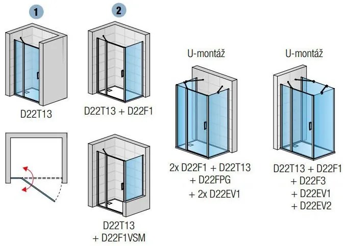 Ronal (Sanswiss) Ronal, jednokřídlé dveře s pevnou stěnou v rovině D22T13 š. 120 cm Šířka: 120 cm, Šířka pevného dílu: 20 cm