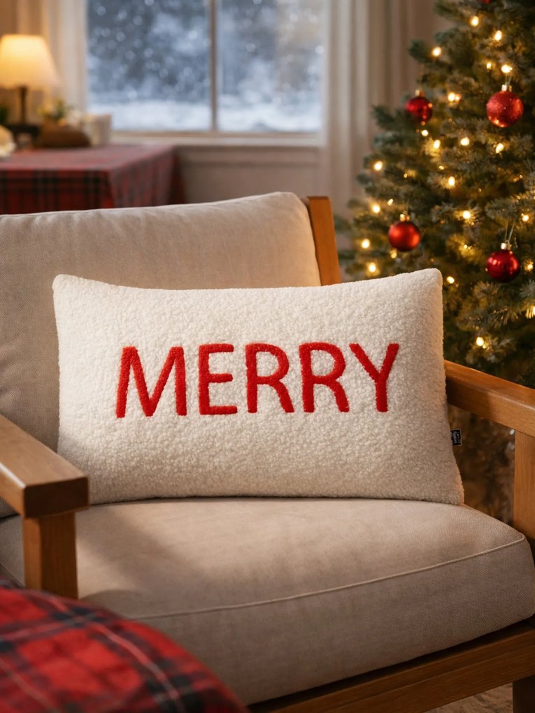 Sinsay - Vánoční polštář s nápisem Merry - bílá
