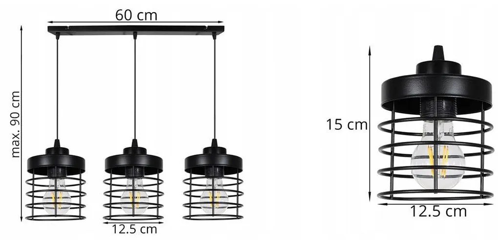 Závěsné svítidlo RASTI, 3x drátěné stínítko (výběr ze 2 barev)