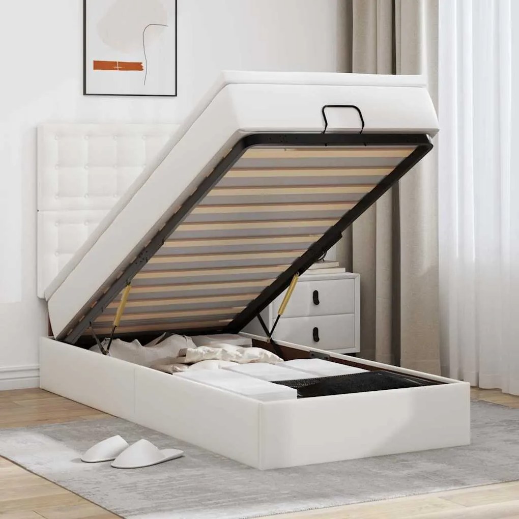 Osmanský rám postele s matrací bílý 90x190 cm umělá kůže 3313826