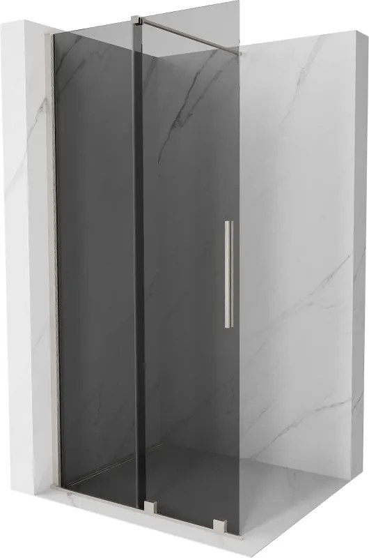 Mexen Velar, sprchová zástěna s posuvnými dveřmi Walk-in 110 x 200 cm, 8mm šedé sklo, broušená ocel, 871-110-000-43-97