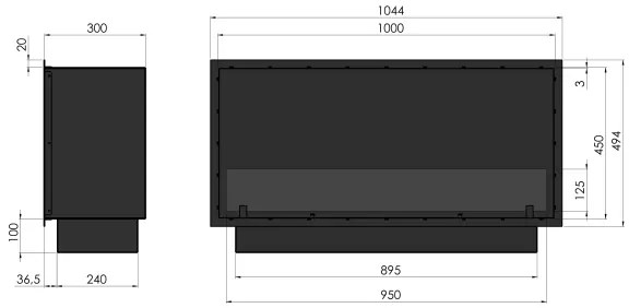 InFire - Vestavěný BIO krb 49,4x104,4 cm 6kW černá