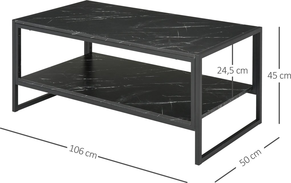 HOMCOM Moderní konferenční stolek se 2 policemi 106 x 50 x 47 cm Černý