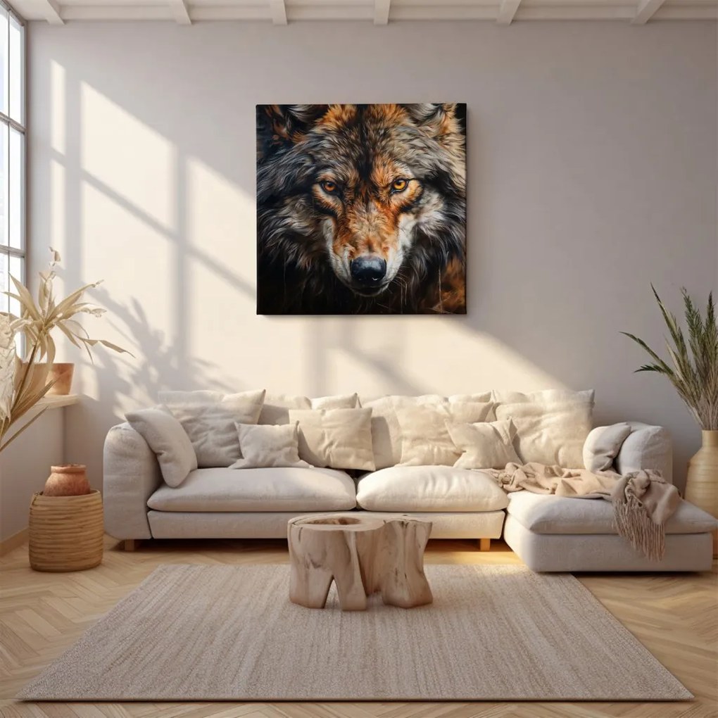 Obraz na plátně - Vlk v barvách podzimu, Makro portrét, Králové divočiny FeelHappy.cz Velikost obrazu: 60 x 60 cm