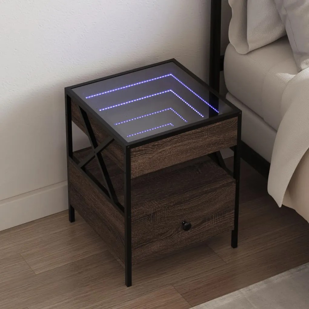 Noční stolek s Infinity LED hnědý dub 40 x 40 x 51 cm 3284105