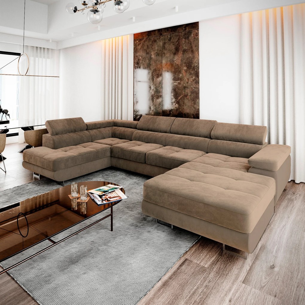 Eka Rohová sedačka KALISI do U, 347 cm Roh pohovky: Levý roh, Barva látky: Světle kávová (Monolith 09)