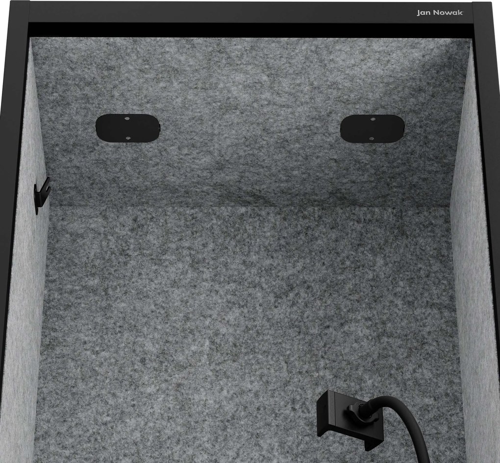 Kancelářská akustická kabina se sedátkem a USB-C portem, korpus černý / sedák šedá, 600 mm: SALLY MentalBox