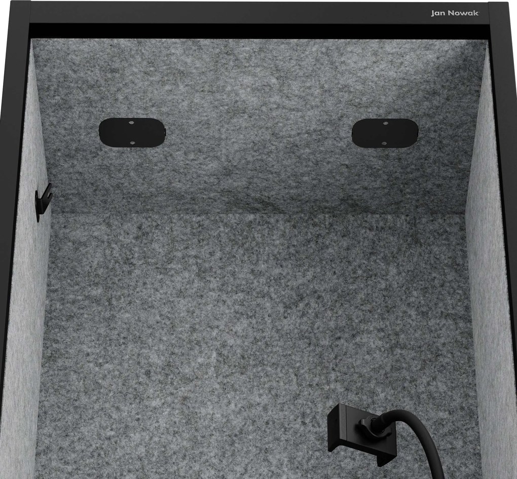 Skříň se sedákem a zónou ticha SALLY MentalBox, černá konstrukce, šedý sedák, 1850 x 600 x 400 mm