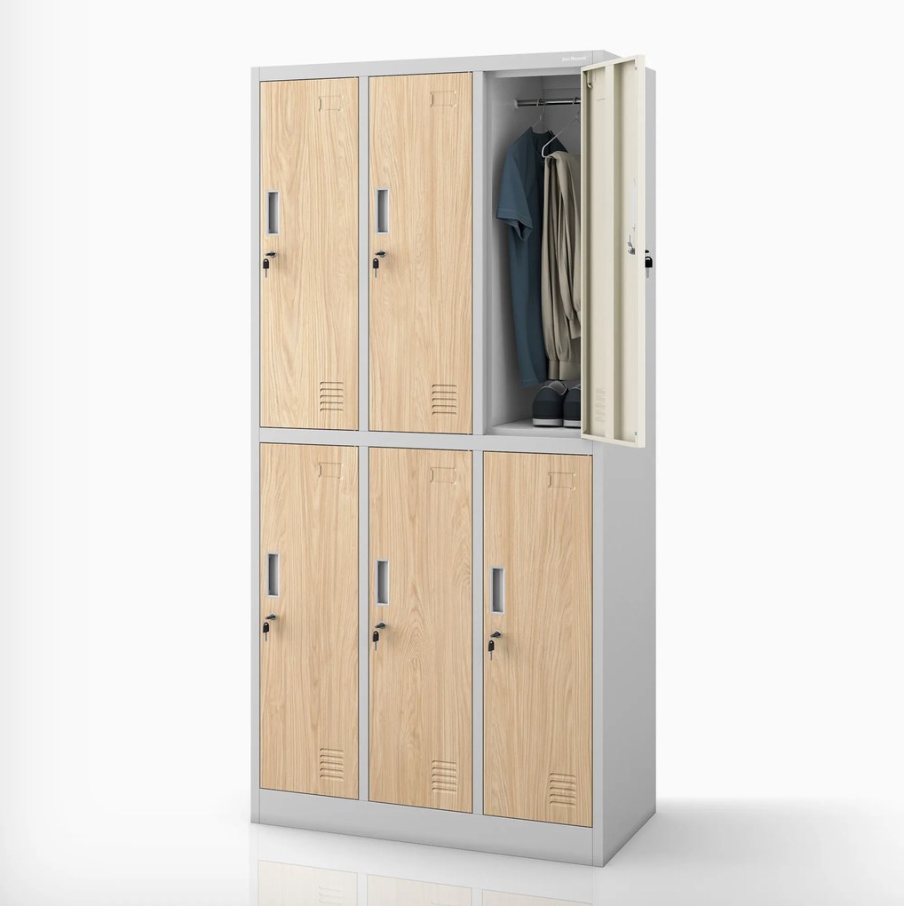 Šatní skříň BHP šedá / dub sonoma, 6dveřová: Eco Design IGOR, 900 x 1850 x 450 mm