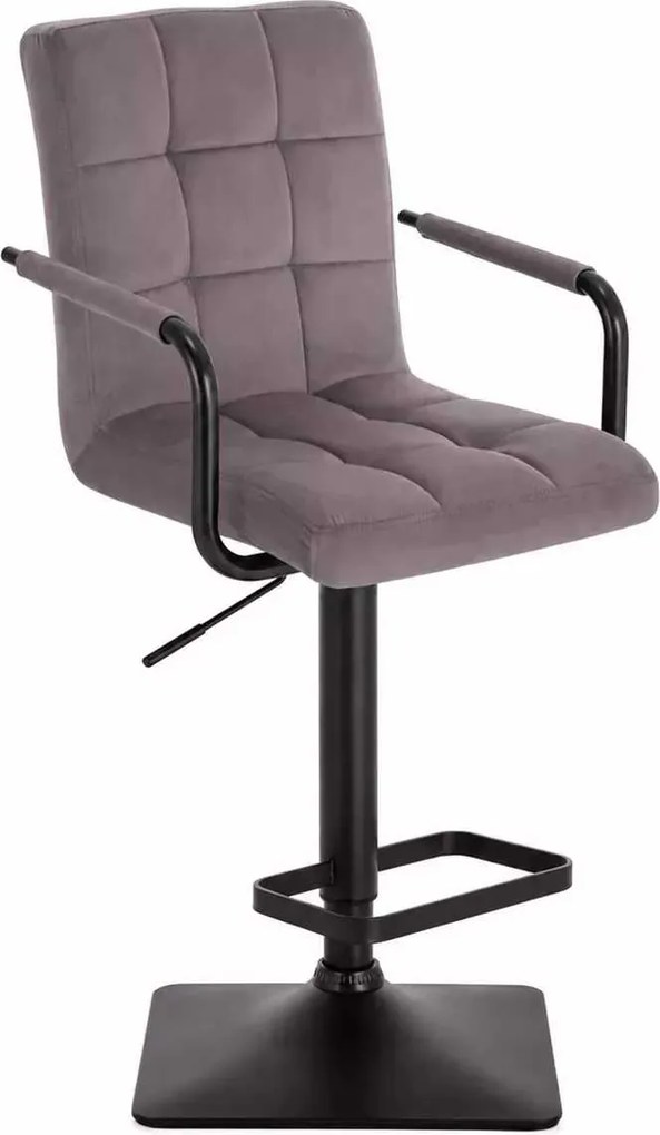 LuxuryForm DESIGN Barová židle VERONA BLACK VELUR na černé hranaté podstavě - tmavě šedá