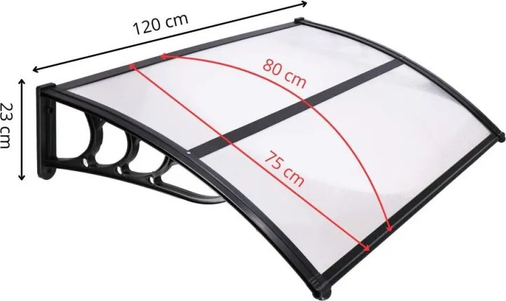 Vchodová stříška 120x75 cm SPRINGOS POLYROOF černá/transparentní