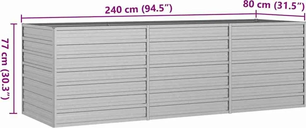 vidaXL Zahradní vyvýšený záhon 240x80x77 cm pozinkovaná ocel [316886] Barva: Stříbrná