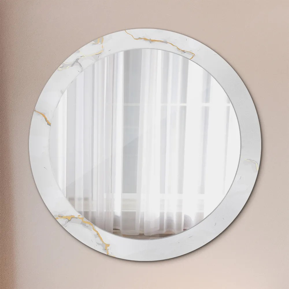 Kulaté dekorativní zrcadlo Bílý zlatý mramor fi 80 cm