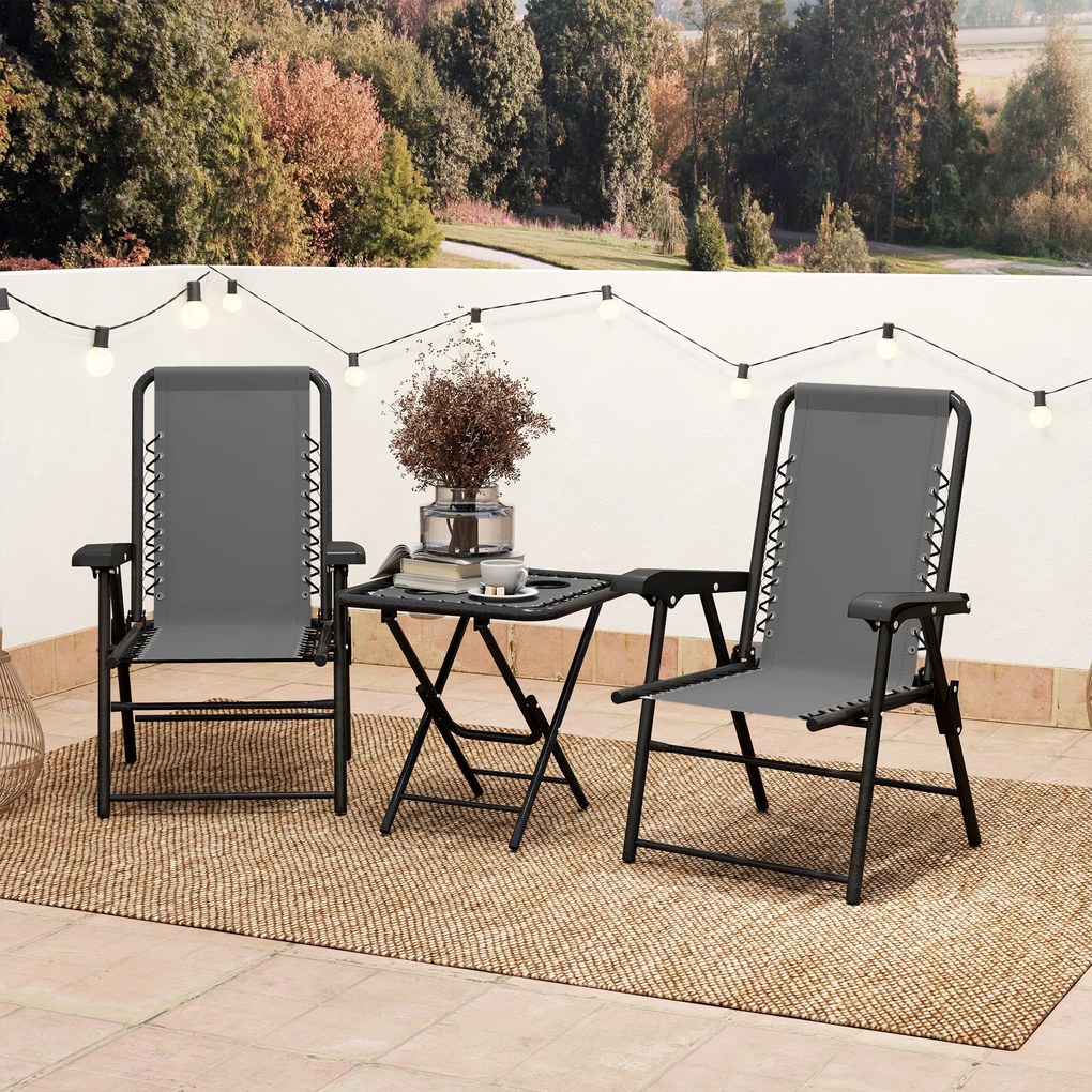 Outsunny Bistro set 3-dílný ocelový zahradní nábytek odolný proti povětrnostním vlivům se skládacím bistro stolem s držákem na pohár zahradní židle t…