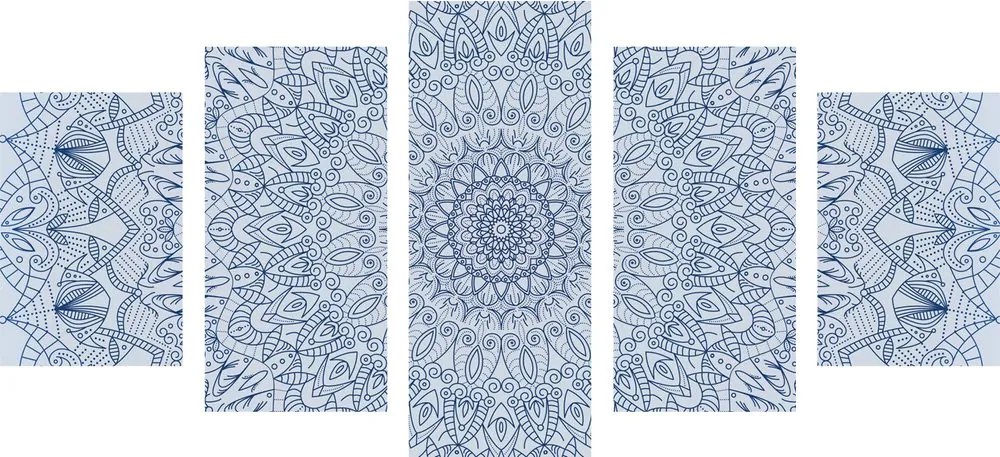 5-dílný obraz detailní ozdobná Mandala v modré barvě