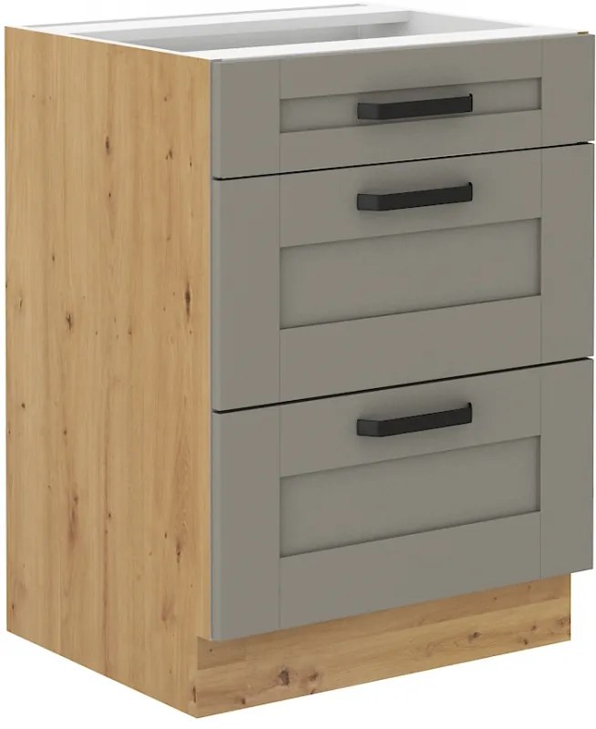 Kuchyňská skříňka LUNA 60 D 3S BB korpus: dub artisan, barva dvířek: světle šedá CLAY