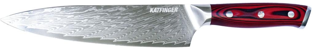 KATFINGER | Damaškový nůž šéfkuchaře 20 cm | červený | KF201L