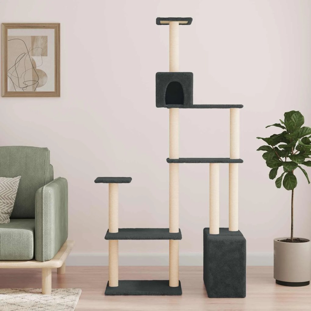Kočičí strom se škrabacími sloupky sisal Tmavě šedá 177,5 cm 172391
