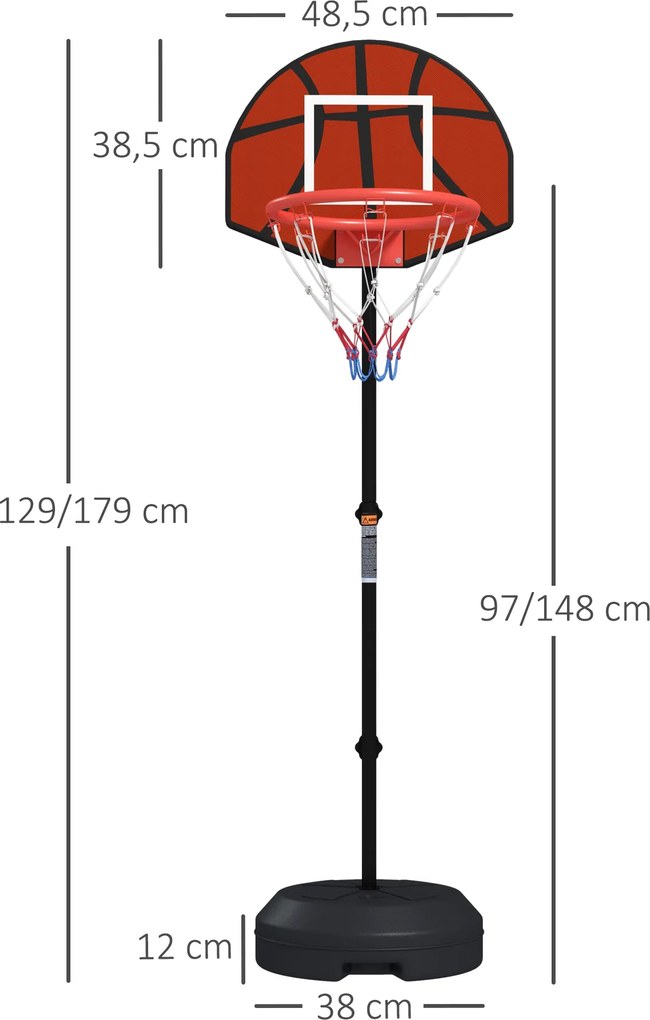 Basketbalový koš SPORTNOW s nastavitelnou výškou 129-179 cm a stojanem, včetně magnetické tabule na šipky pro vnitřní i venkovní použití | Aosom.de