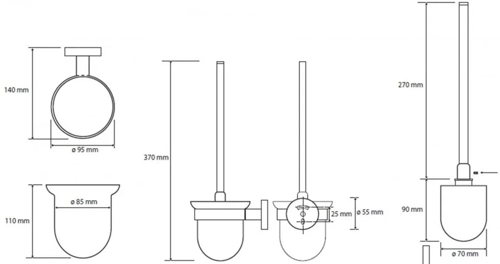 HOPA WC štetka, miska sklo, 95×360×140 mm Barva - Bílá KDBE104113014