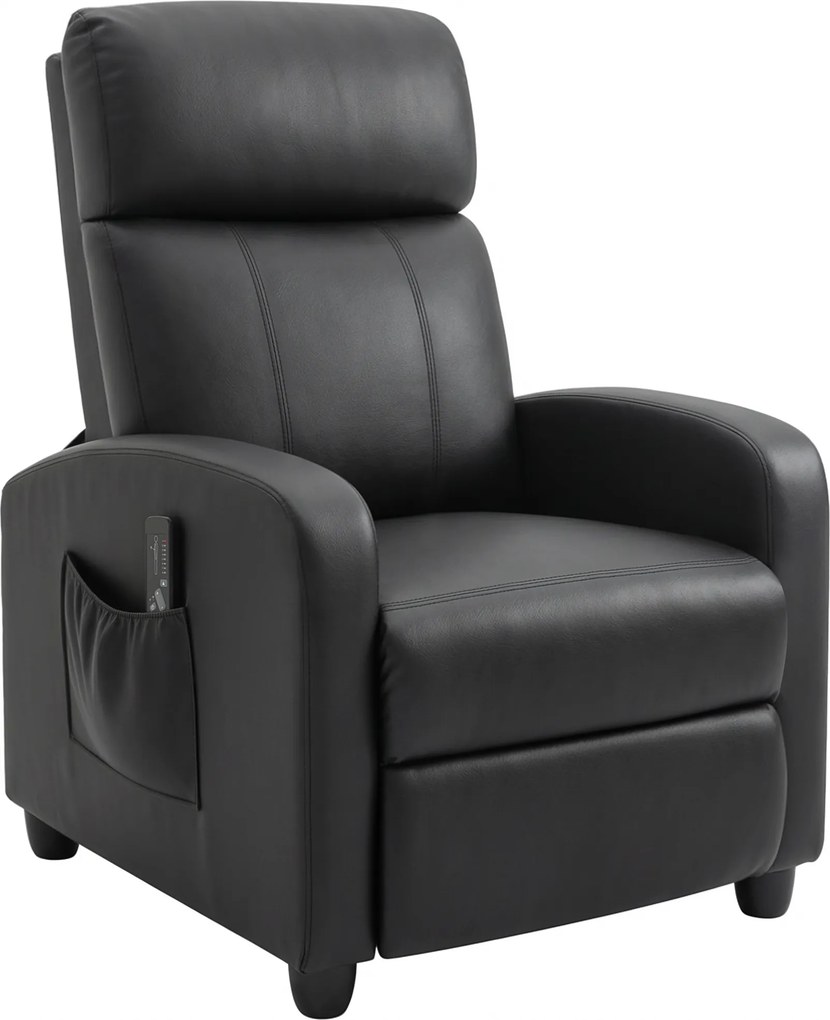 HOMCOM Masážní křeslo Relaxační křeslo TV křeslo 2bodové masážní s opěradlem, polohovací z PU pěny Černá 68 x 88 x 98 cm