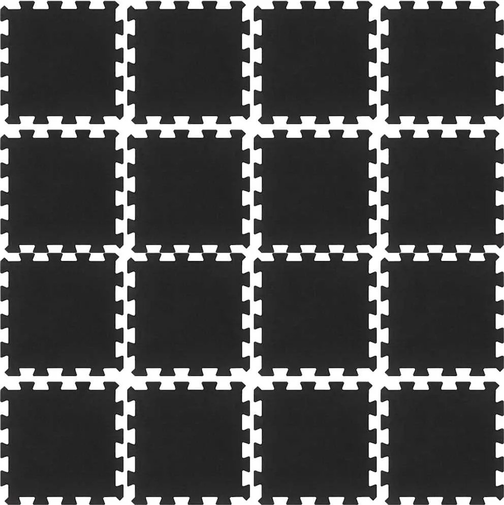 Gumové podlahové dlaždice 16 ks černé 16 mm 30 x 30 cm 155671