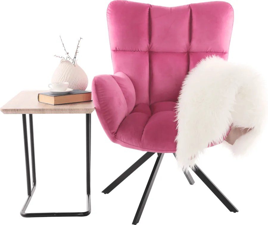 Designové otočné křeslo, růžová Velvet látka / černá, KOMODO