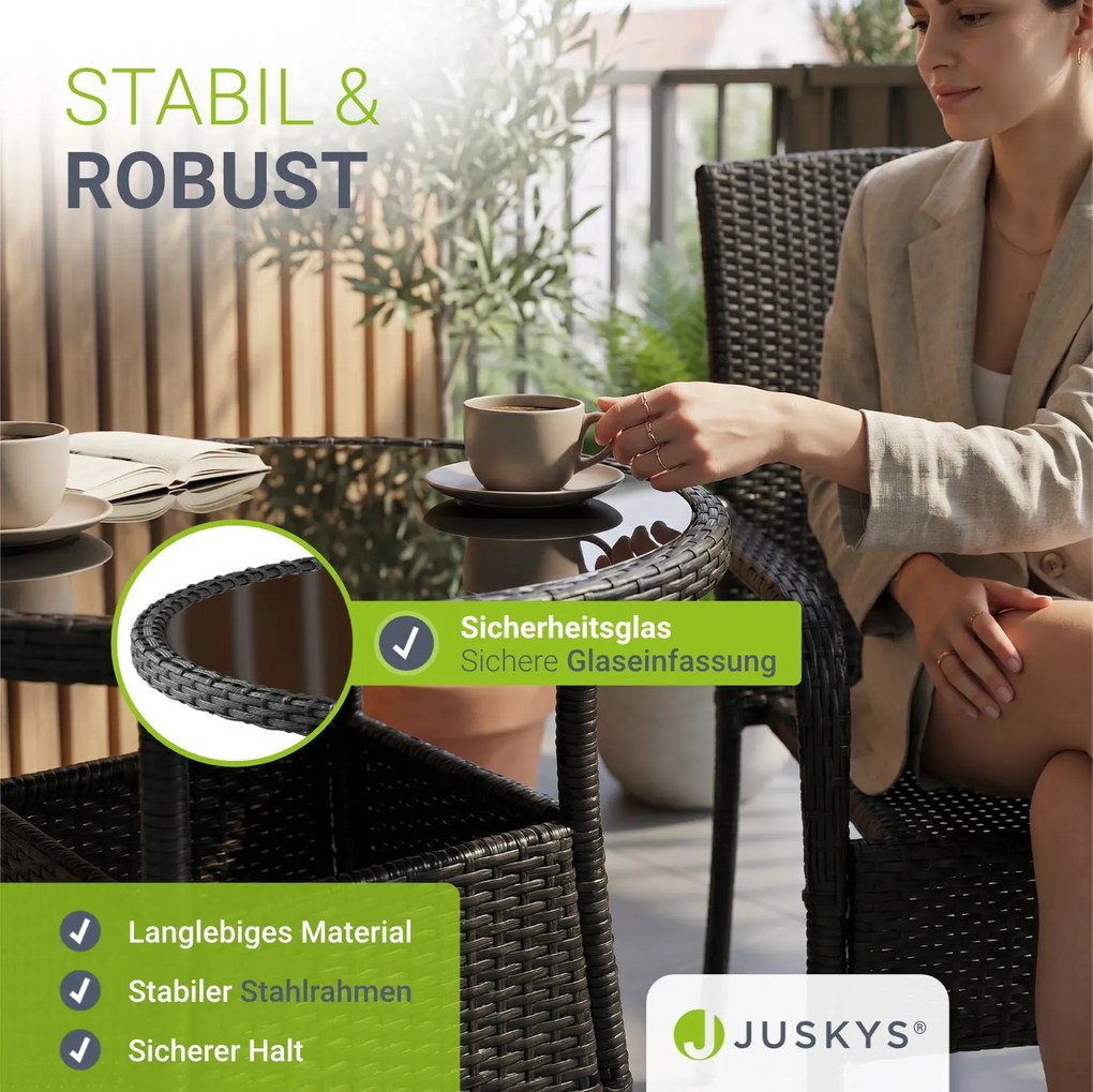 Juskys Kulatý polyratanový zahradní stůl Yoro Barva: černá, Velikost: Ø 80 cm