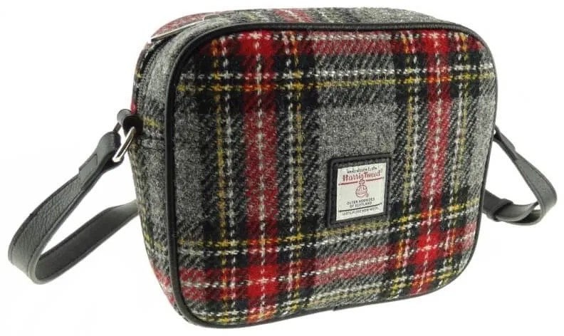 Kabelka Almond Harris Tweed - Grey Red Tartan