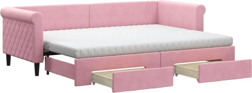 Válenda s přistýlkou a zásuvkami růžová 80 x 200 cm samet 3197839